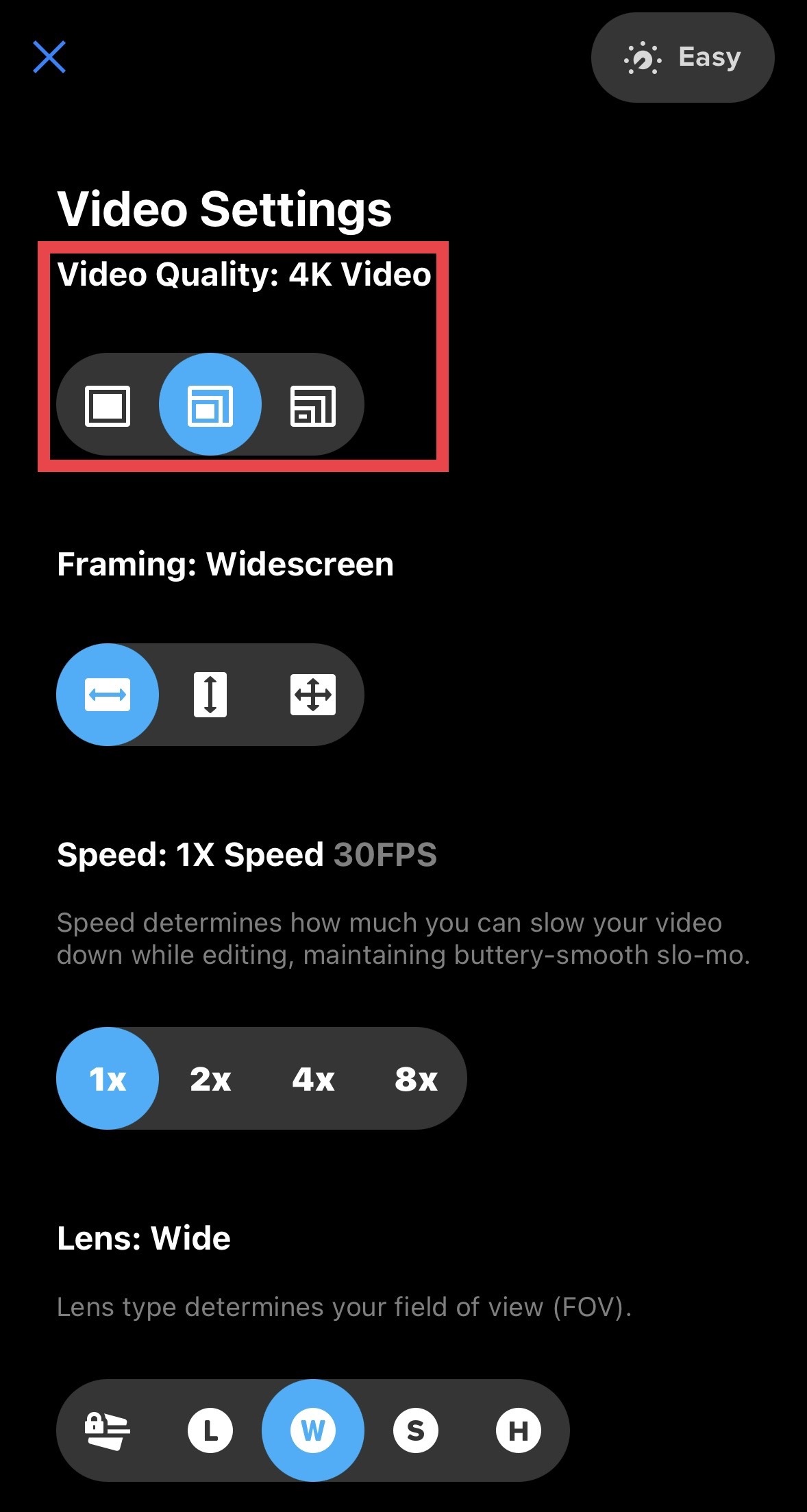 GoPro Quik: HERO12 Black: Change Video Settings