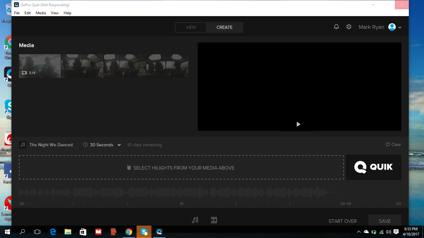 Quik for desktop Crashes while Opening Create Mode
