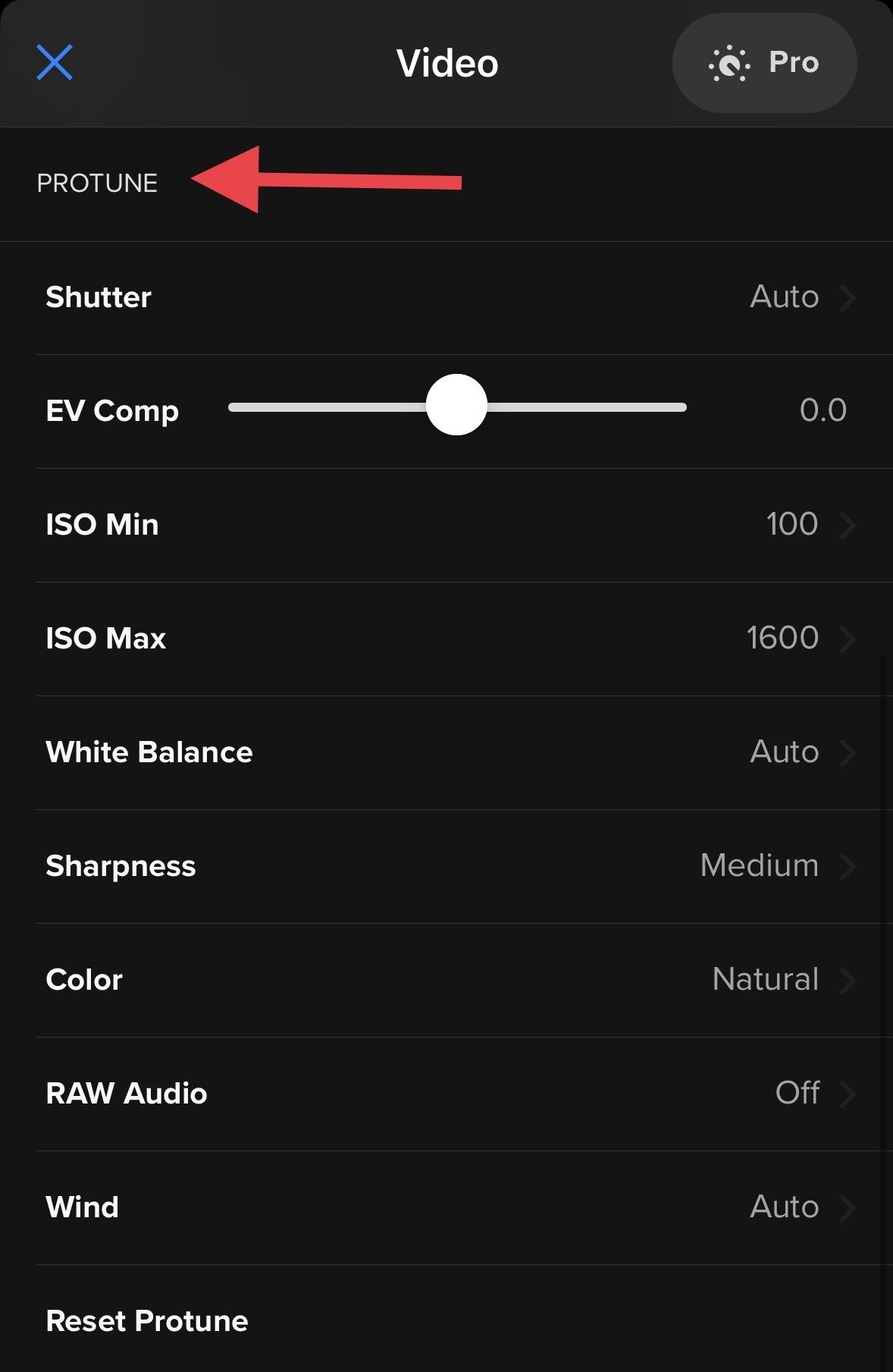 GoPro Quik: Changing Protune Settings