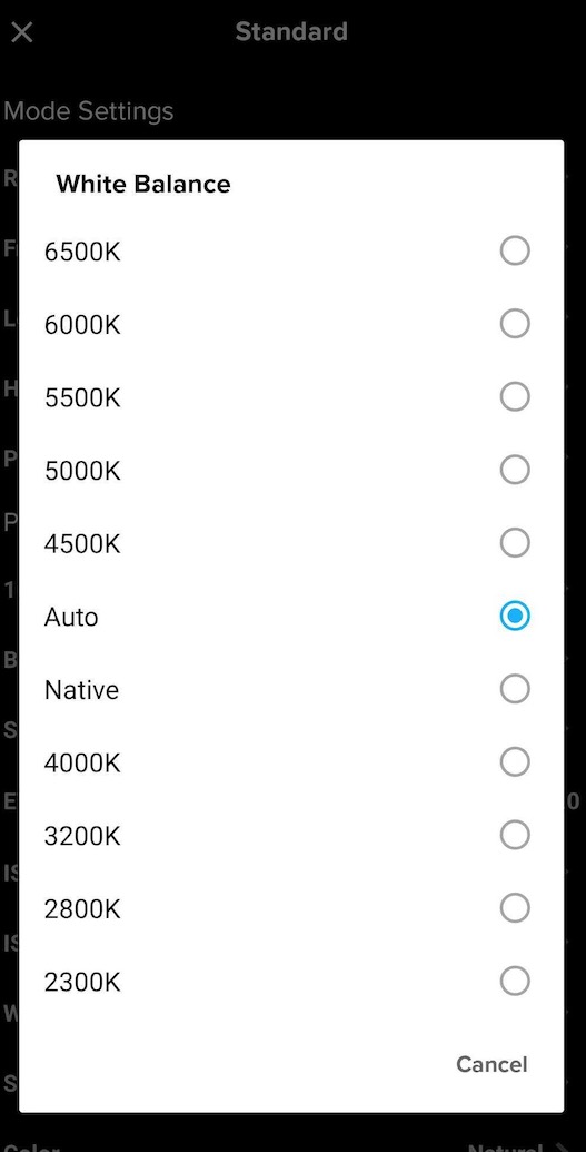 White Balance Setting Information