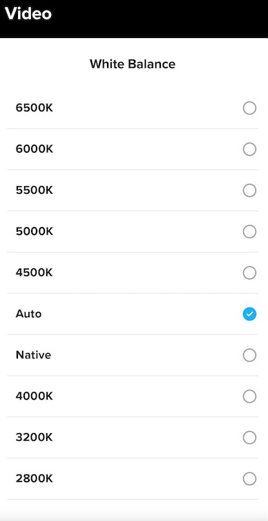 White Balance Setting Information